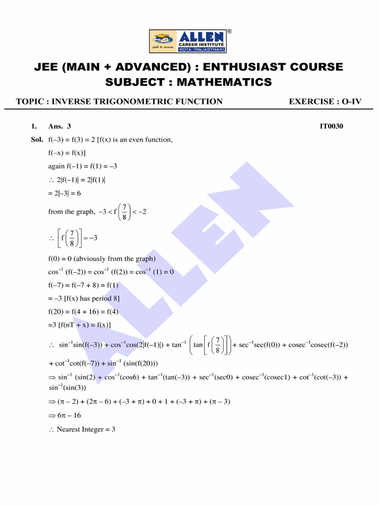 O IV E MT Inverse Trigonometric Function - Solution | PDF