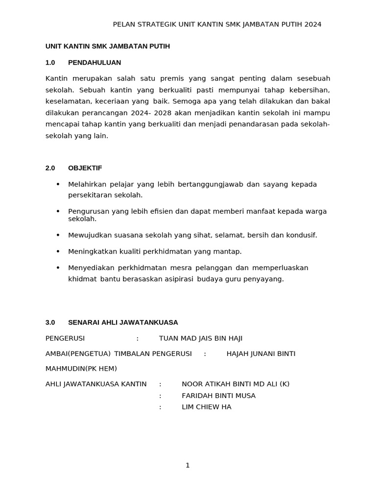 Pelan Strategik Unit Kantin 2022 | PDF