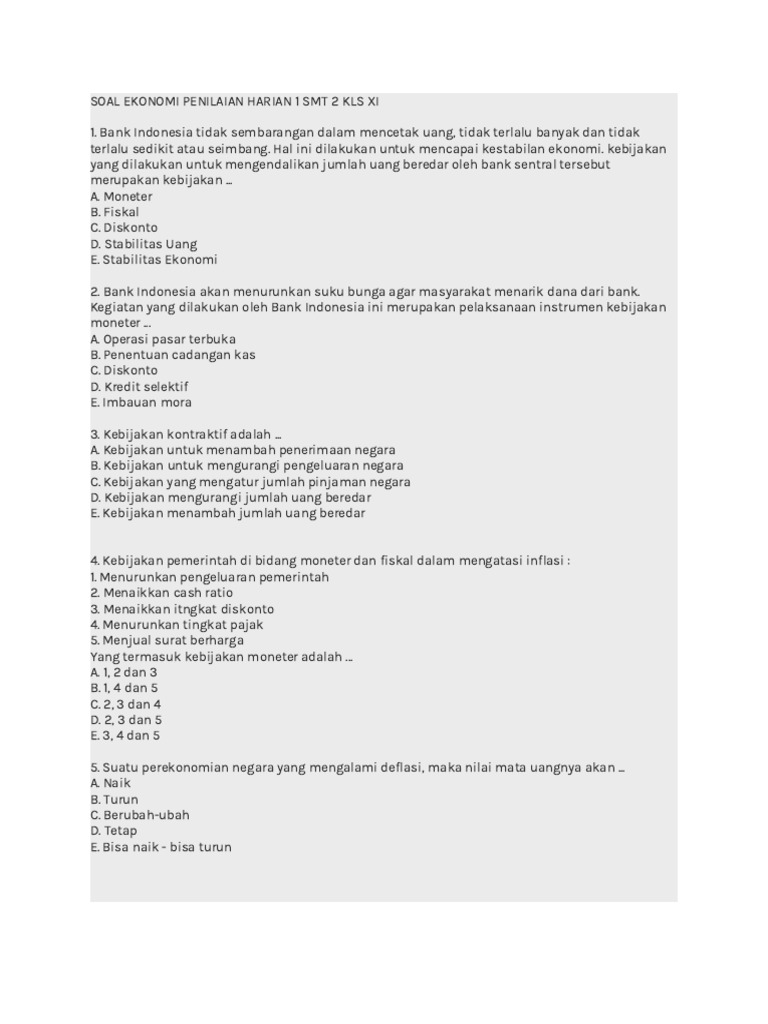 Soal Ekonomi Penilaian Harian 1 SMT 2 Kls Xi | PDF