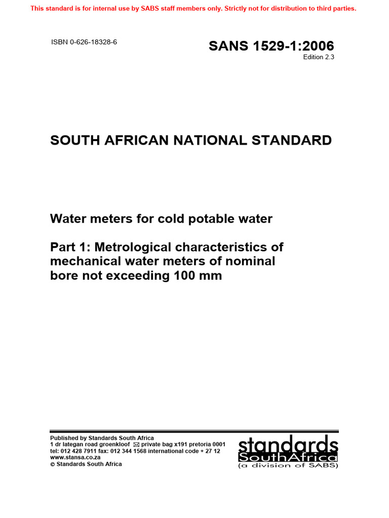 SANS 1529-1:2006 Water Meter Standards | PDF | Flow Measurement | Turbine