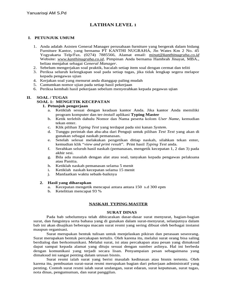 Latihan Level 1 Besok | PDF
