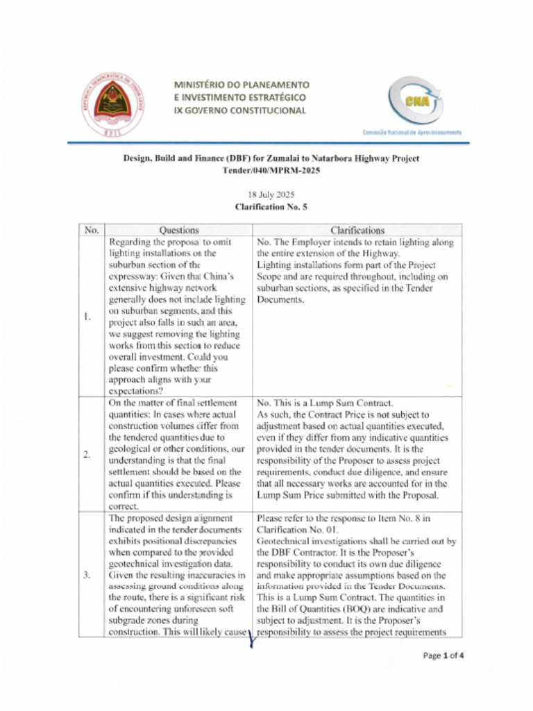 Clarification n.5 TENDER-040-MPRM-2025 | PDF