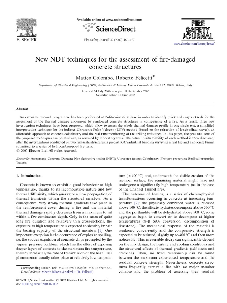 New NDT Techniques For The Assessment of Fire-Damaged Concrete Structures | PDF | Nondestructive ...