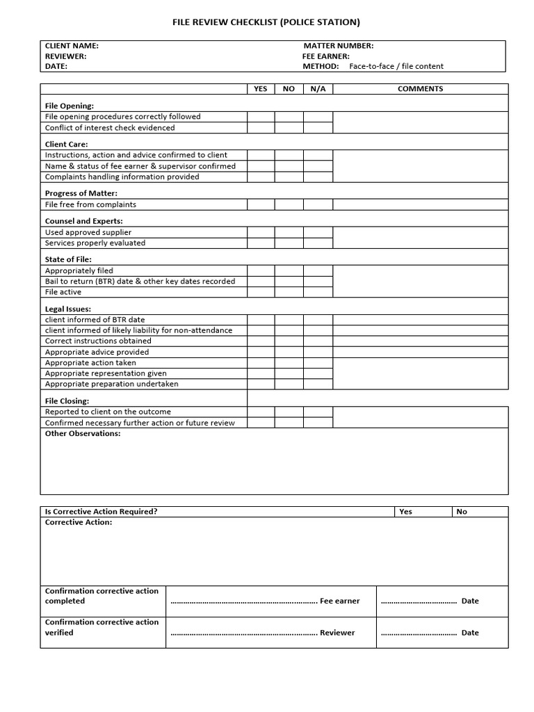 Police File Review Checklist | PDF