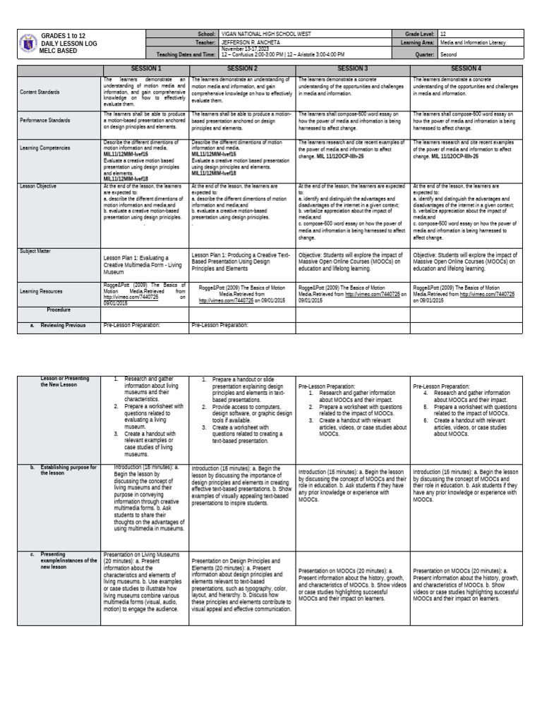 Grade 12 Media Literacy Lesson Plan | PDF | Massive Open Online Course ...