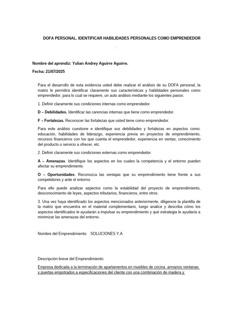 Dofa Emprendedor | PDF | Iniciativa empresarial | Análisis FODA