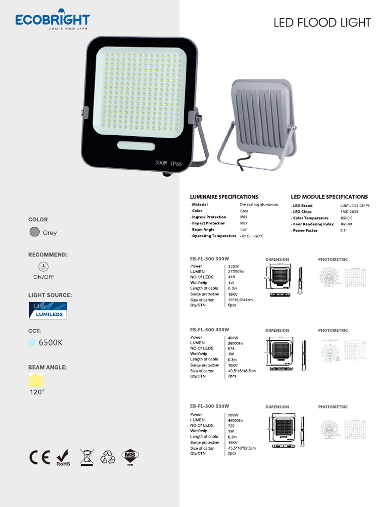 Ecobright Eb-Fl-500 Led Flood Light | PDF