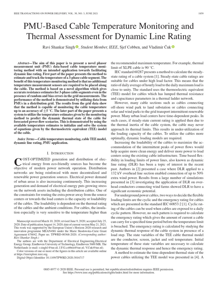 PMU-Based Cable Temperature Monitoring and Thermal Assessment For Dynamic Line Rating | PDF ...