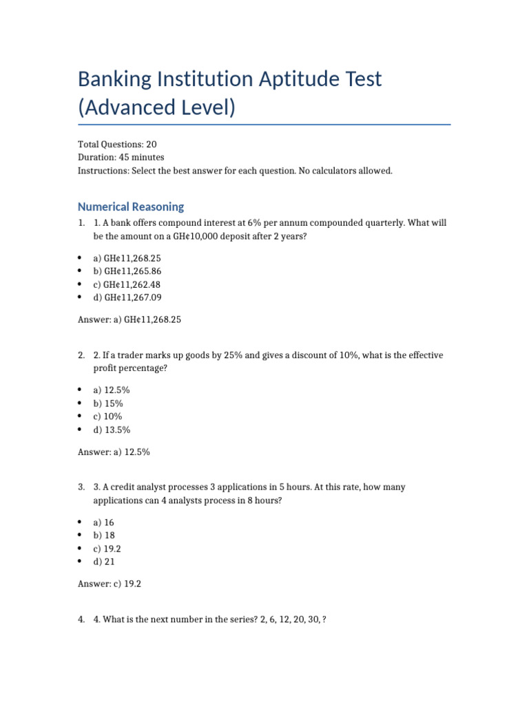 Banking Aptitude Test Advanced | PDF | Banks | Investing
