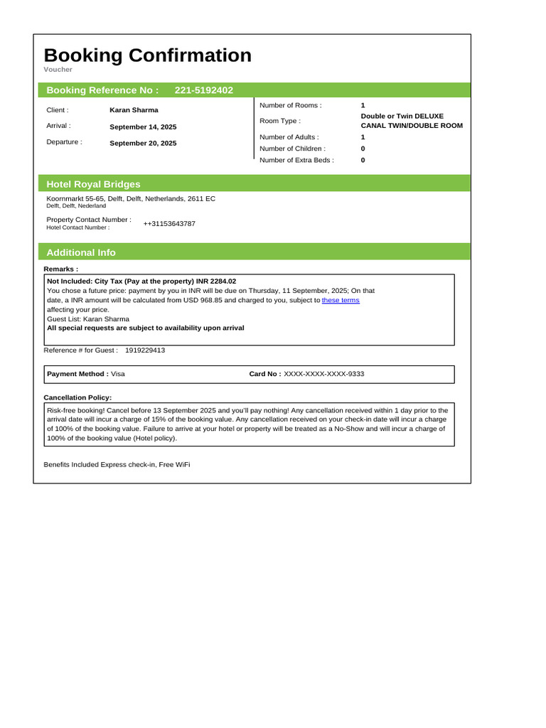 Confirmation For Booking ID # 1919229413 | PDF
