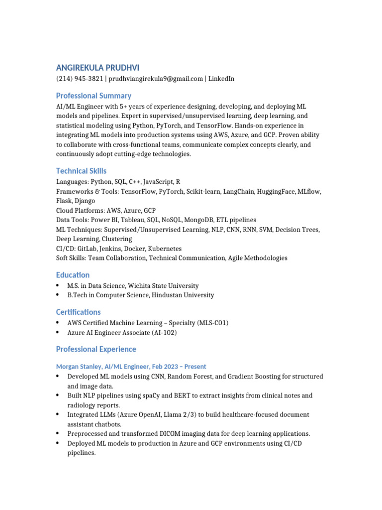 Angirekula Prudhvi Ai ML Engineer | PDF | Deep Learning | Artificial Intelligence