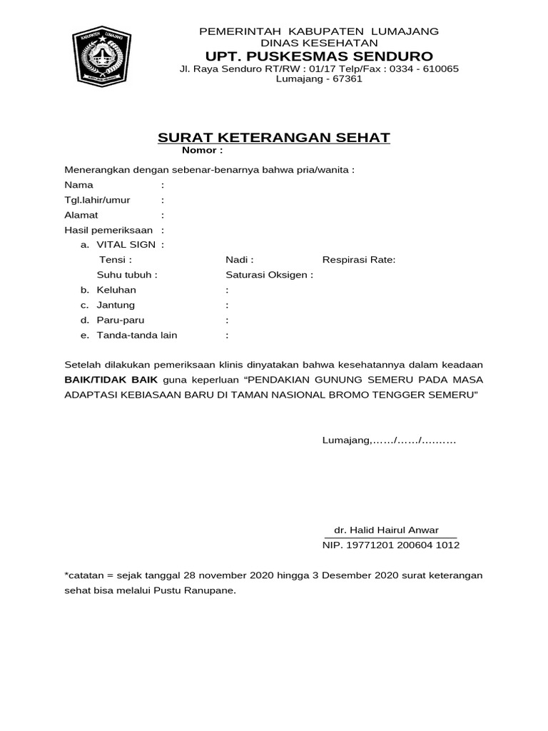 Surat Keterangan Sehat Pendakian | PDF