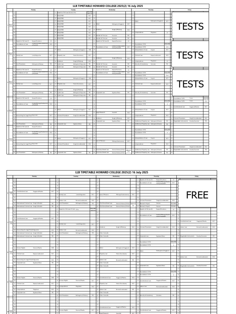 20252-LLB-Timetable - UPDATED | PDF | Applied Philosophy | Justice