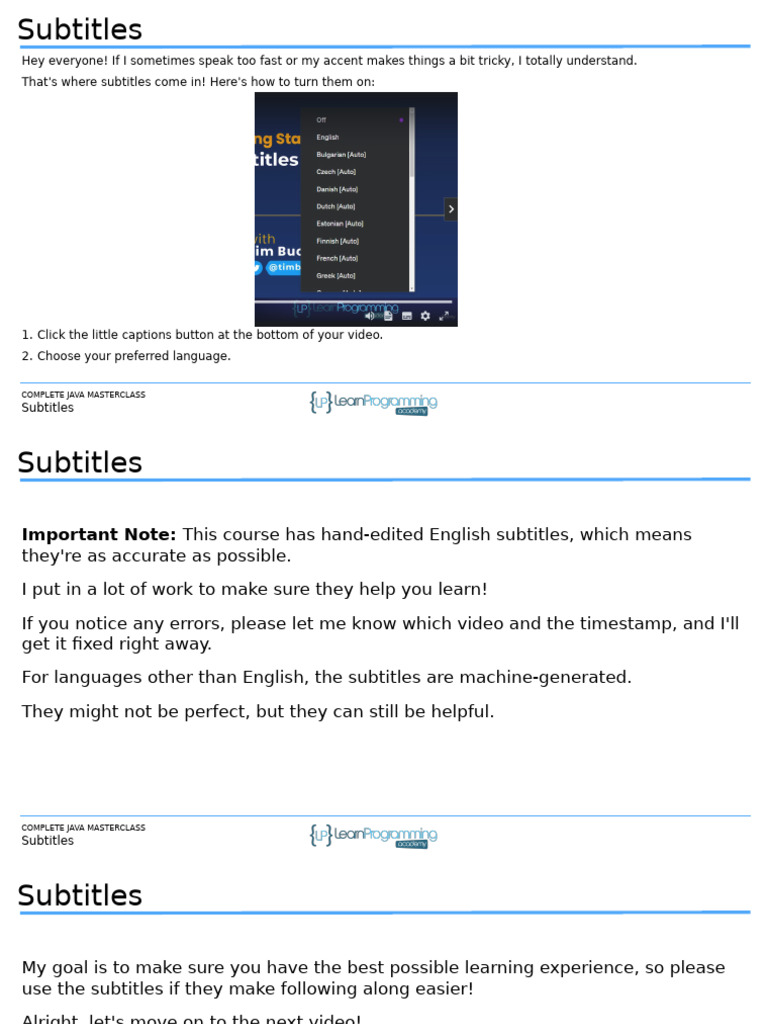 Java Masterclass Subtitles Guide | PDF