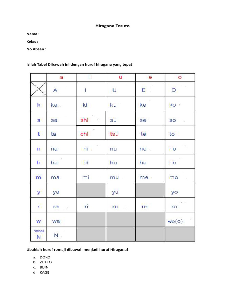 Hiragana Tesuto | PDF