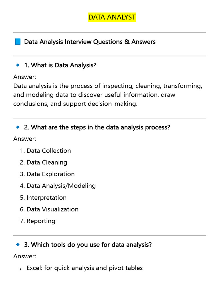 ? Data Analysis Interview Questions & Answers | PDF | Data Analysis | Table (Database)