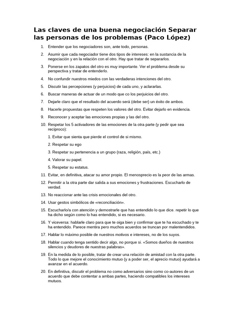 Las Claves de Una Buena Negociación Separar Las Personas de Los ...