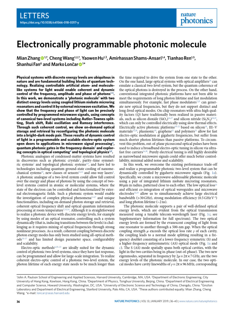 Electronically Programmable Photonic Molecule | PDF | Microwave | Optics