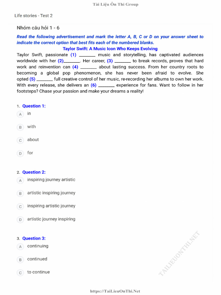 Life Stories - Test 2 | PDF