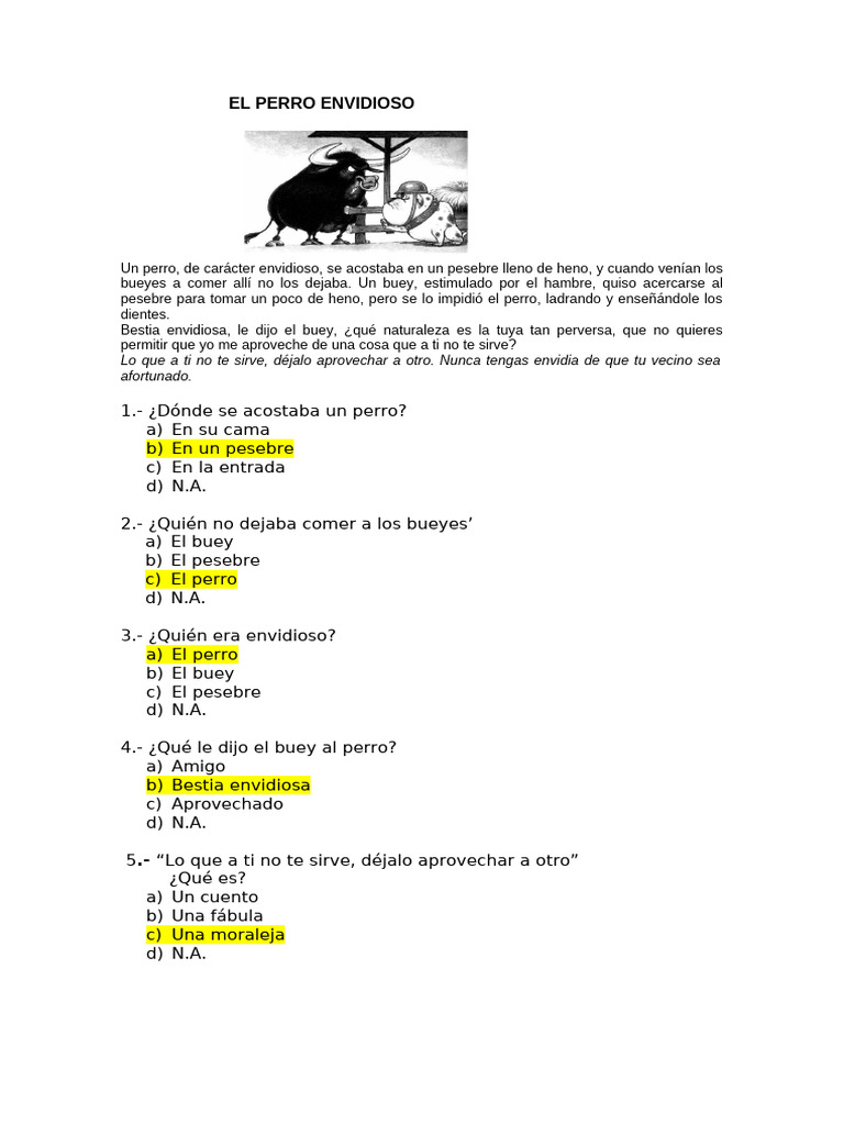 Fábula del perro envidioso | PDF