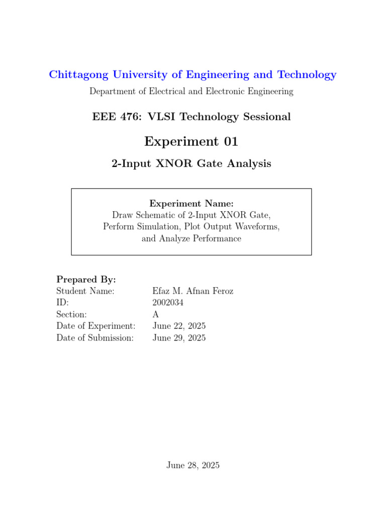 Vlsi Xnor Report 2002034 | PDF | Cmos | Electrical Circuits