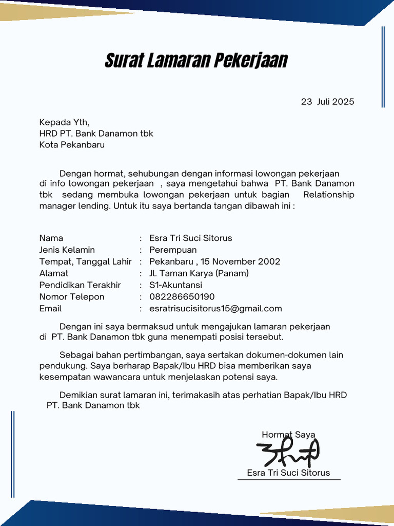 Surat Lamaran Danamon | PDF