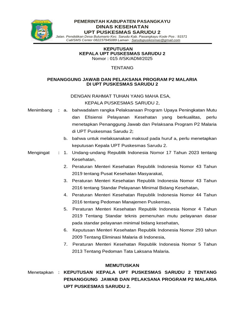 SK Pengendali Malaria | PDF