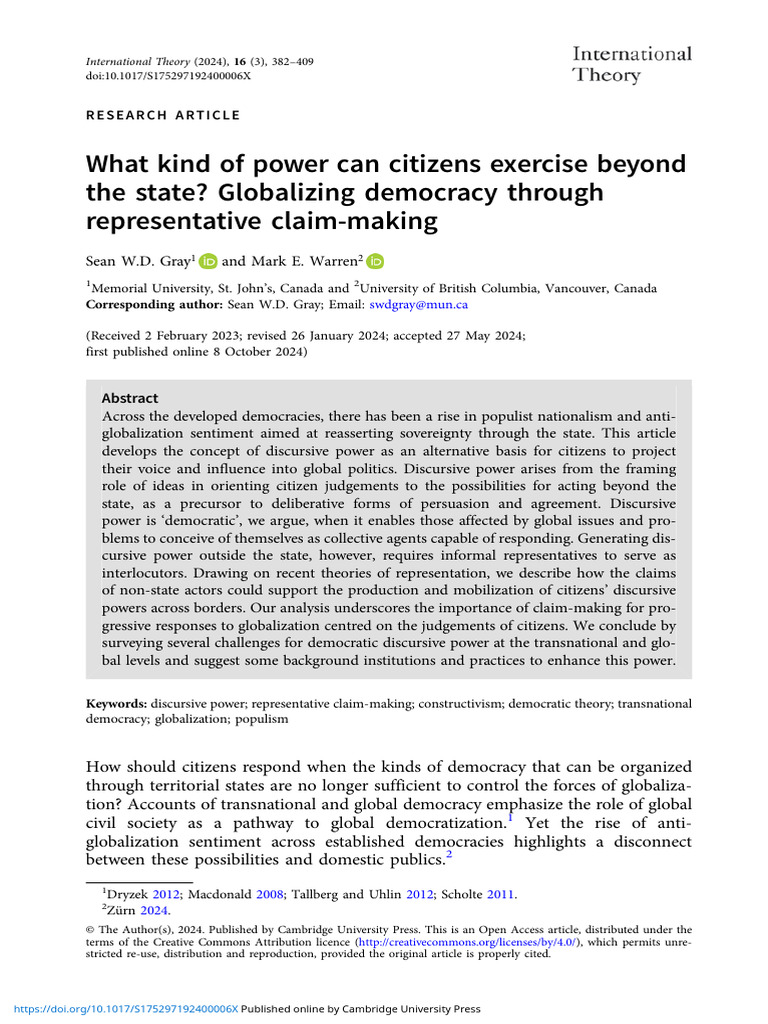 What Kind of Power Can Citizens Exercise Beyond The State Globalizing ...