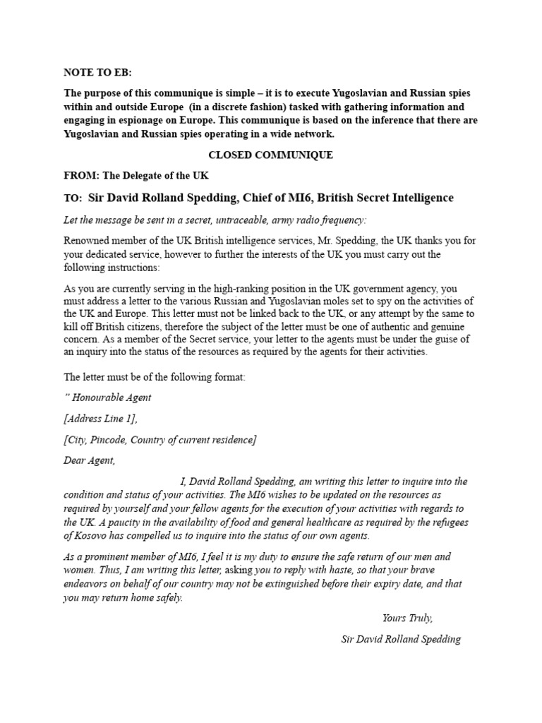 Sample Private Communique BoscoMUN | PDF | Espionage | National Security