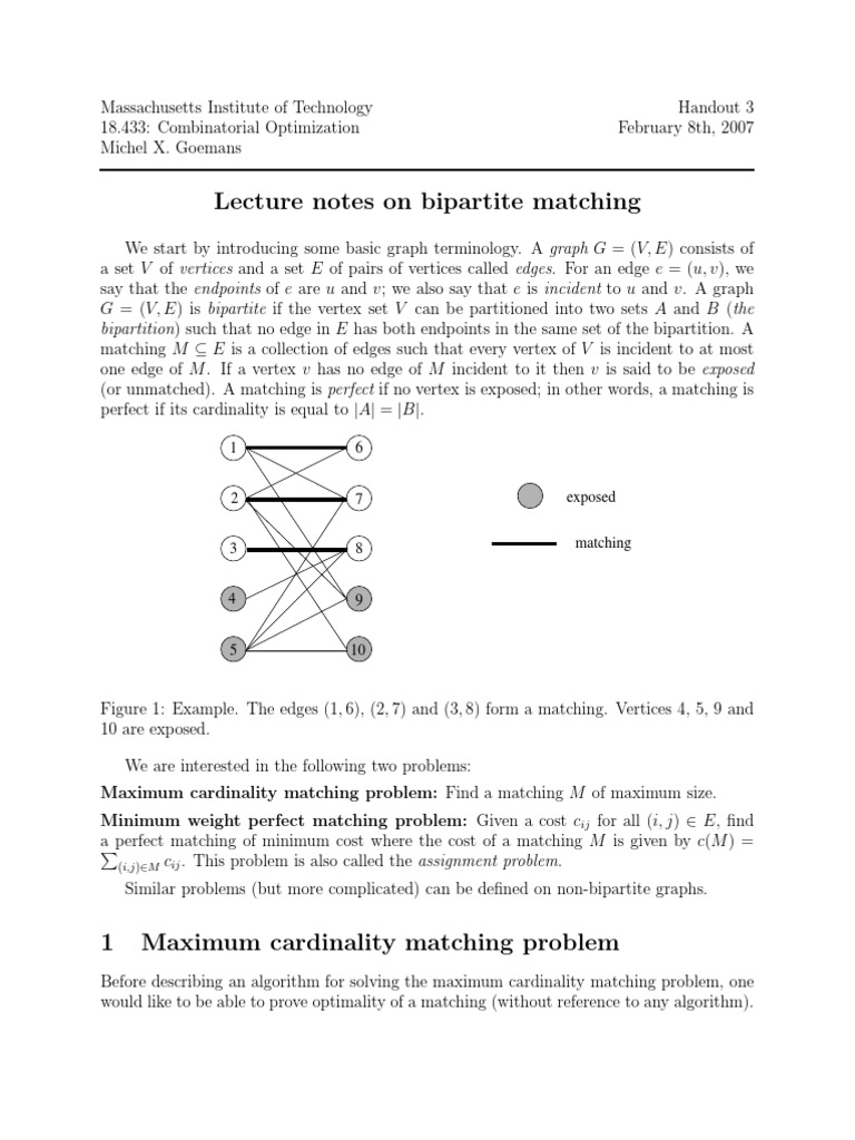 Lecture Notes On Bipartite Matching Pdf Linear Programming Time Complexity 8662
