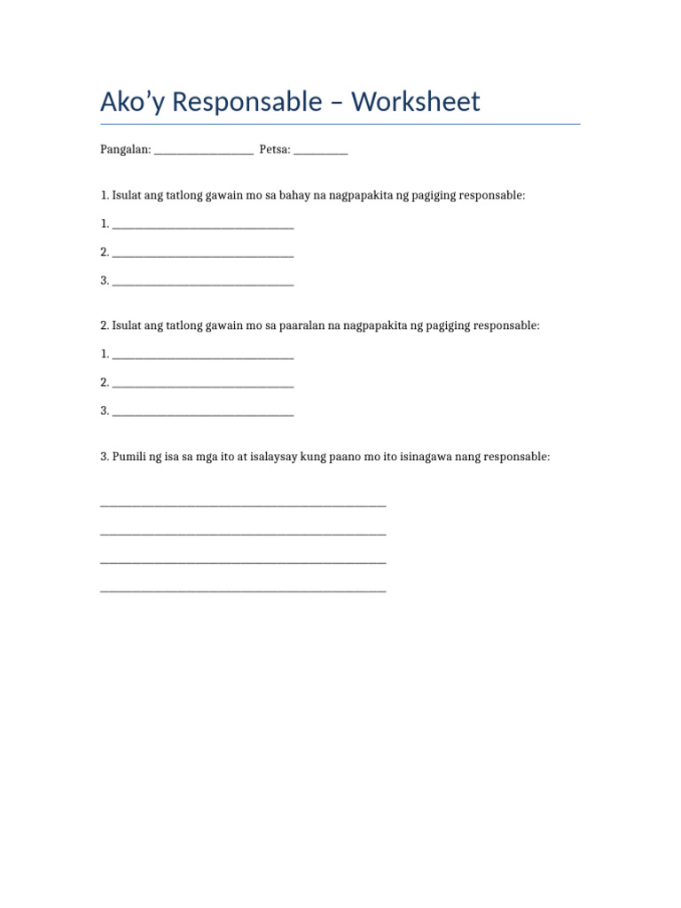 Responsable Worksheet GMRC3 | PDF