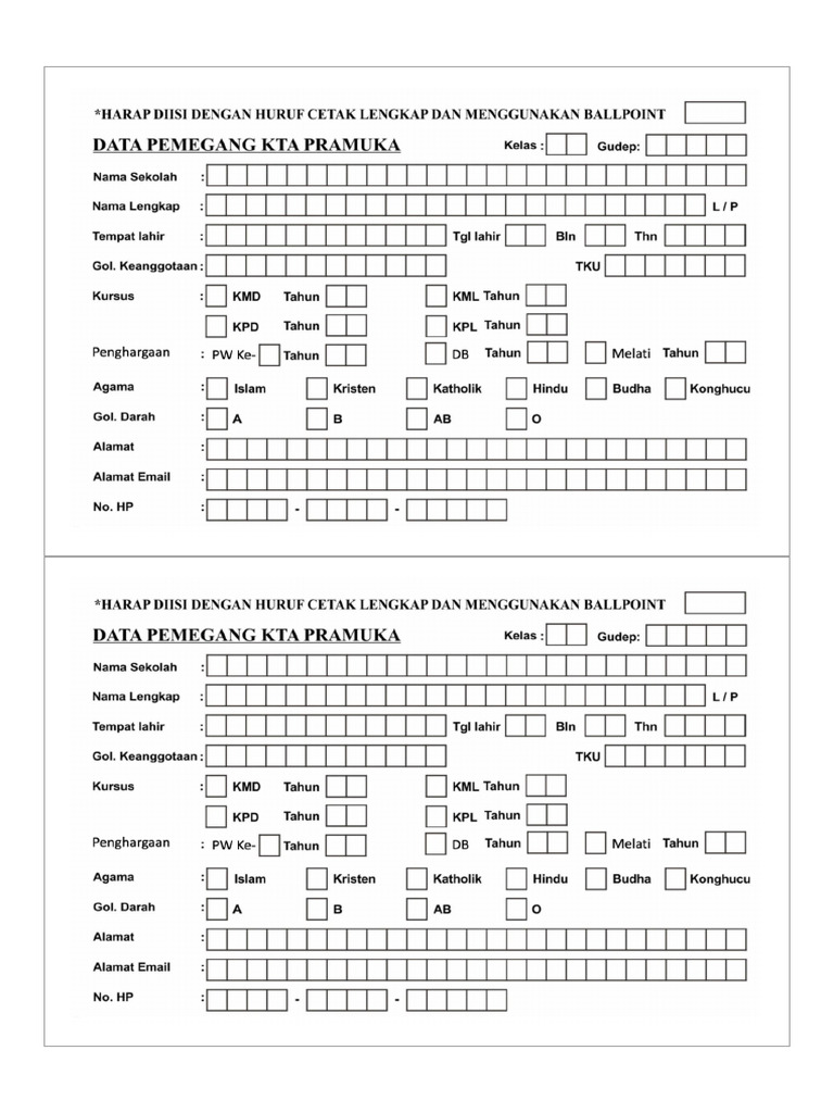 File Formulir Data - Kta Pramuka Nasional | PDF