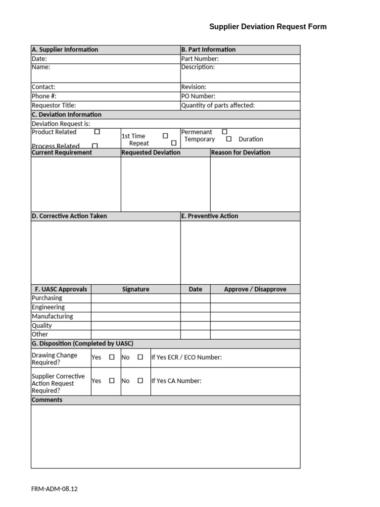 Supplier Deviation Request Form | PDF