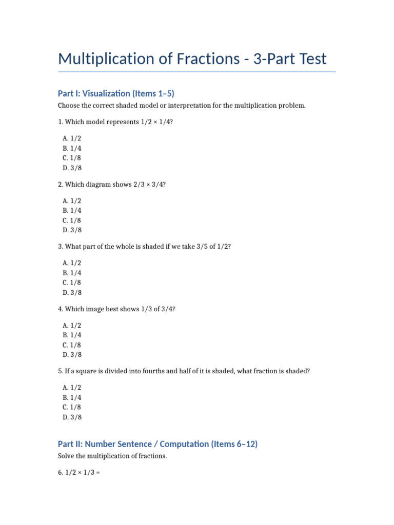 Multiplying Fractions Test Guide | PDF