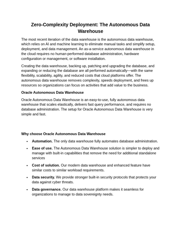 Autonomous Data Warehouse | PDF