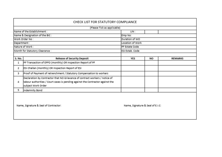 Statutory Compliance Checklist | PDF