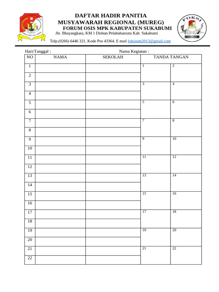 Daftar Hadir Panitia Mureg | PDF