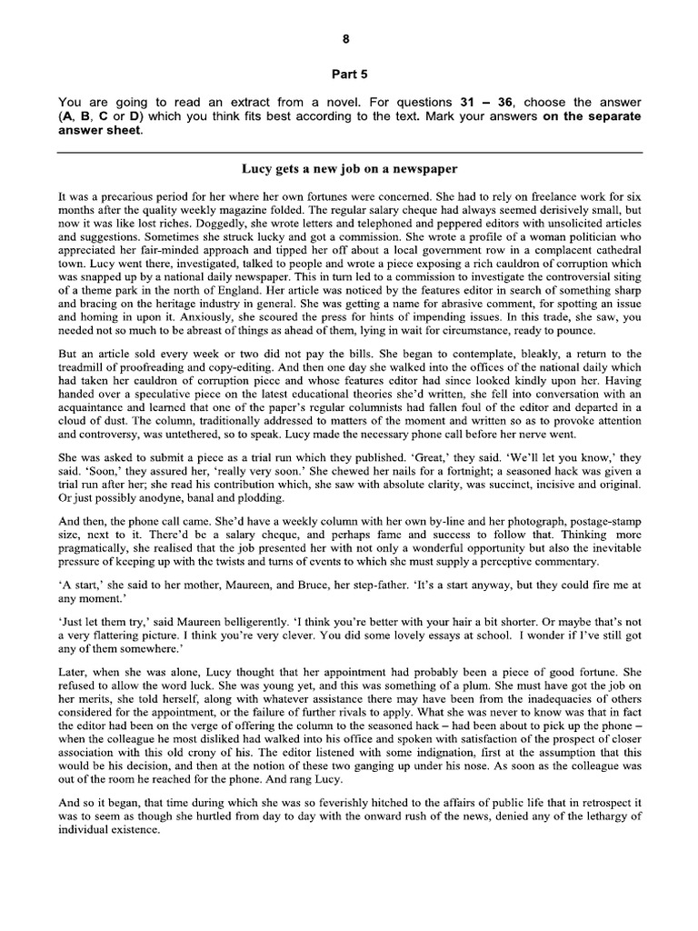 Cambridge C2 Practice Test Reading Part 5 | PDF