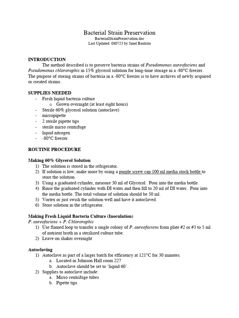 Glycerol-Based Bacterial Preservation Guide | PDF | Biology