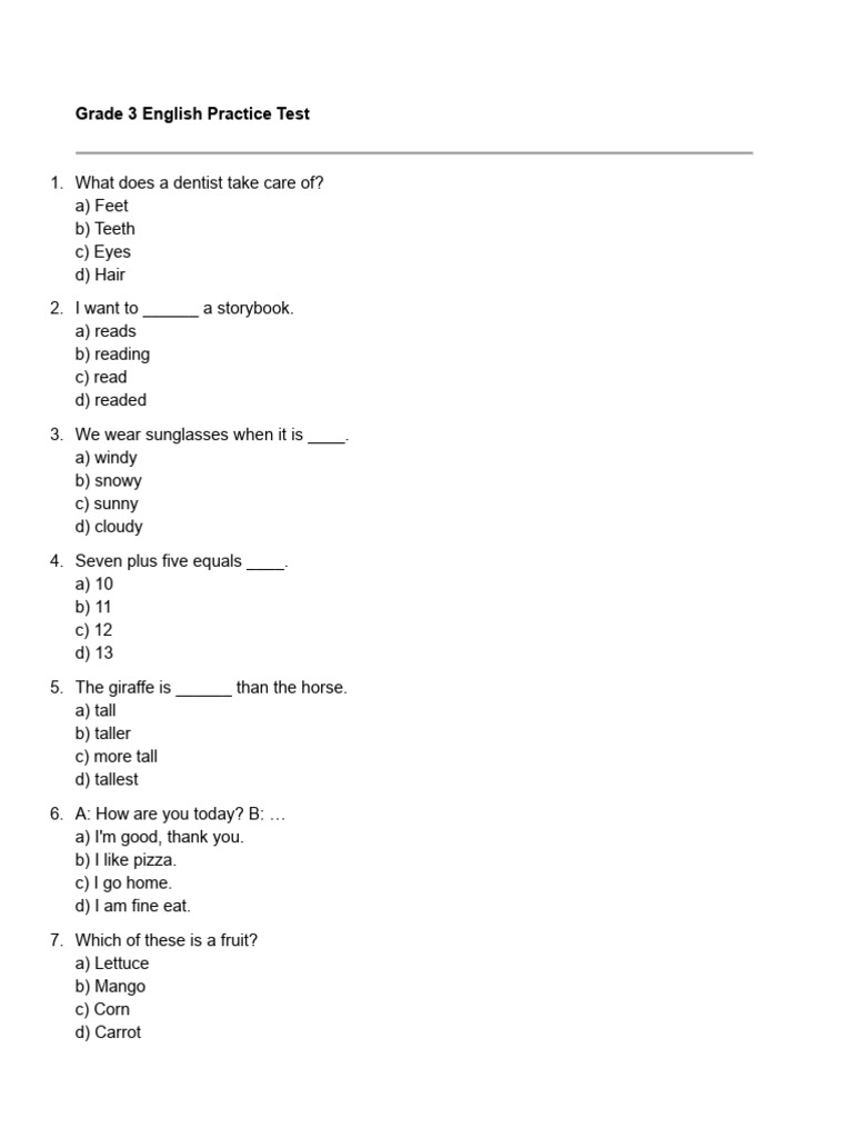 Grade 3 English Practice Test | PDF