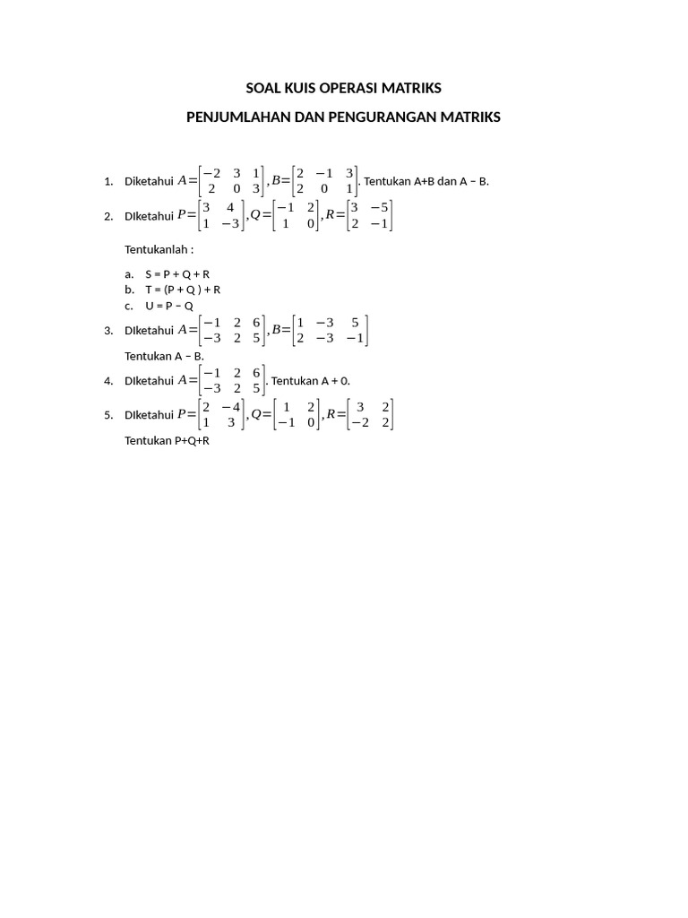 Soal Kuis Operasi Matriks | PDF