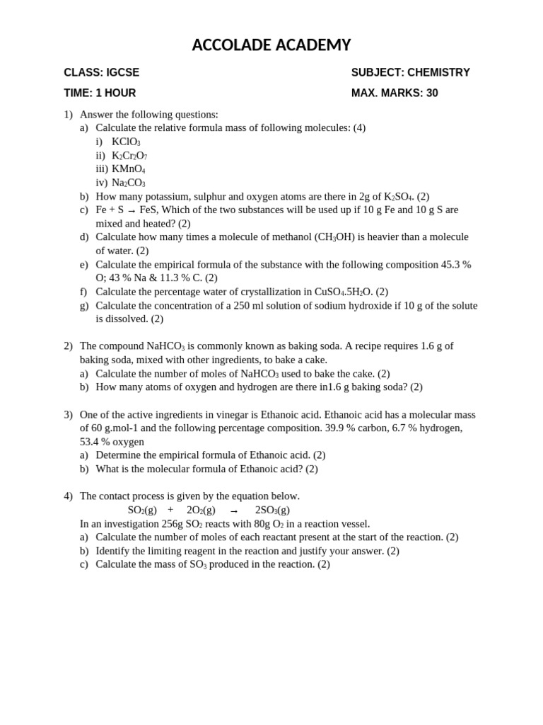 Igcse Mole Concept QP | PDF