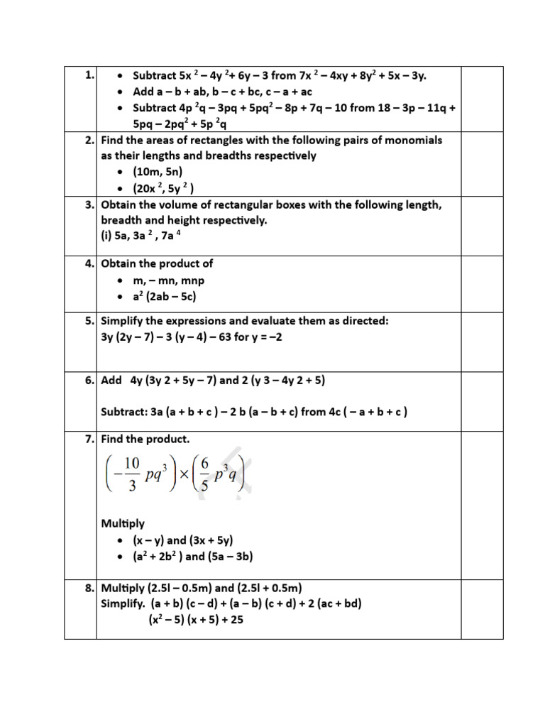 Algebric Expressions Test | PDF