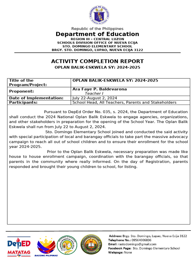 105532 Sdes Oplan Balik Eskwela and Brigada Eskwel 2024 2025 | PDF | Learning