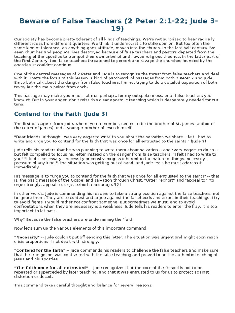 Warning Against False Teachers | PDF | Epistle Of Jude | Jesus