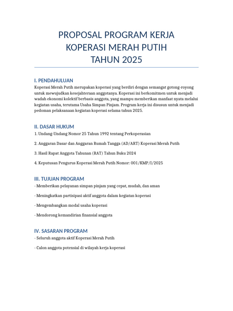 Proposal Program Kerja Koperasi Merah Putih 2025 | PDF