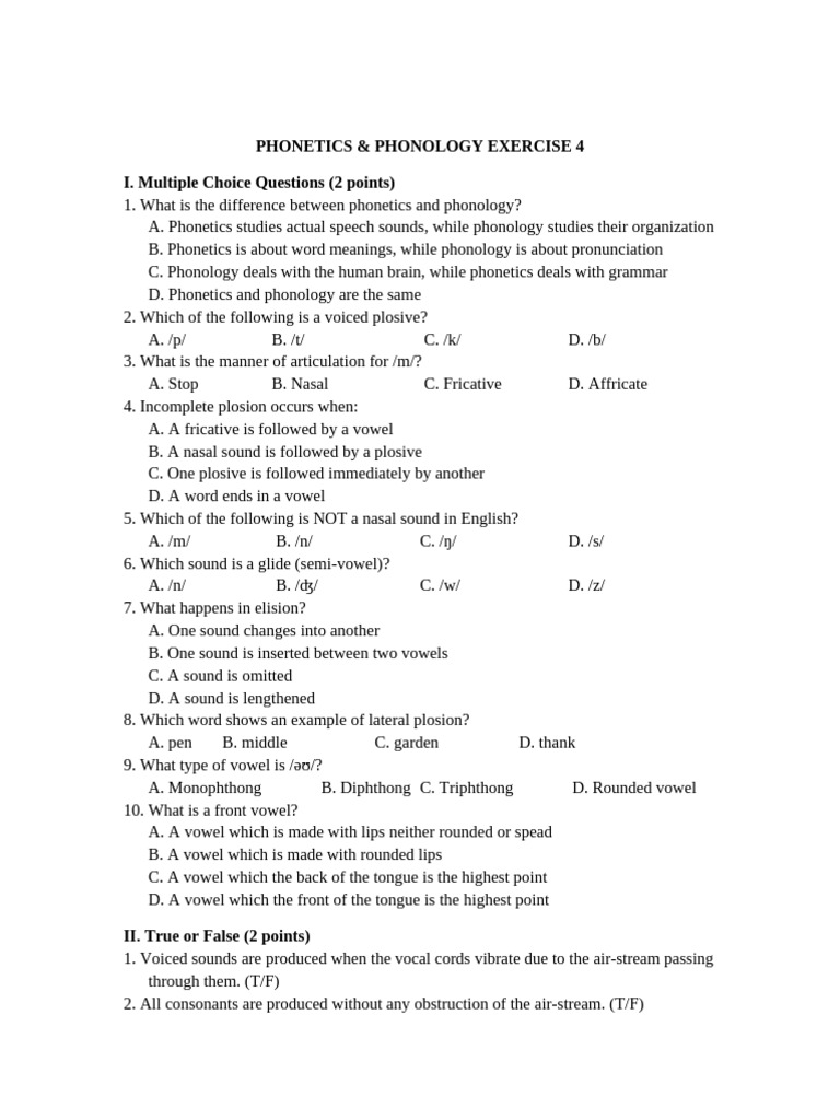 Phonetics and Phonology Quiz Exercise | PDF | Vowel | Phonetics