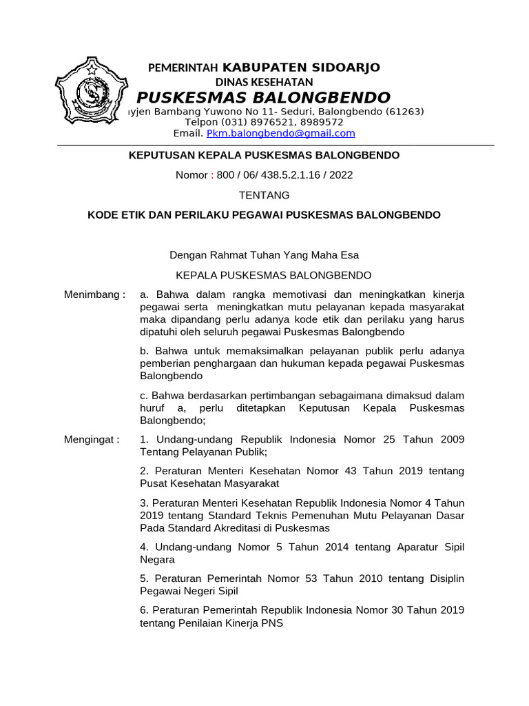 SK KODE ETIK Dan PERILAKU PEGAWAI | PDF