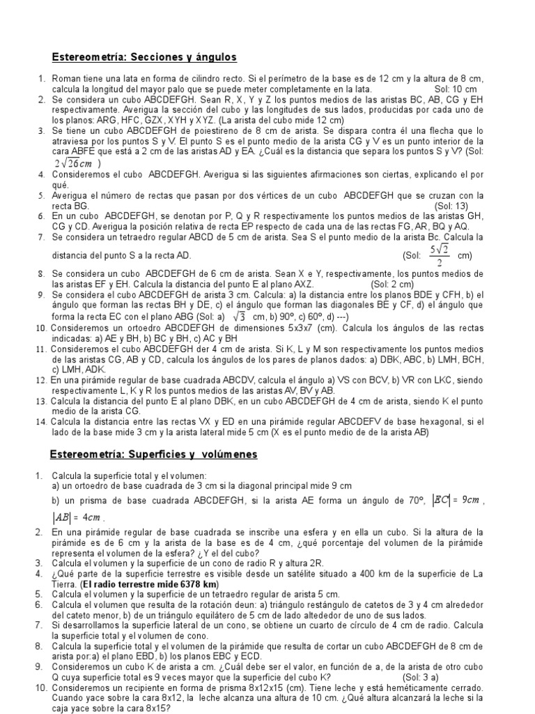 Ejercicios Estereometria | PDF | Tetraedro | Esfera