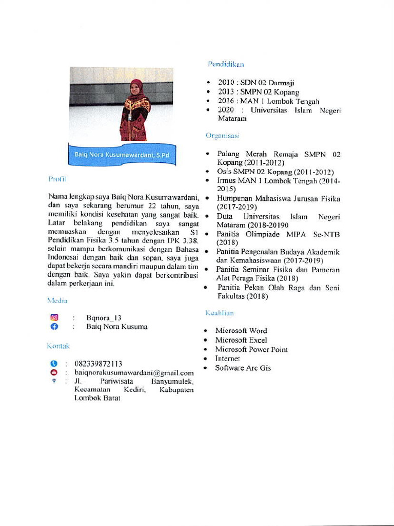 CV Baiq Nora Kusumawardani | PDF
